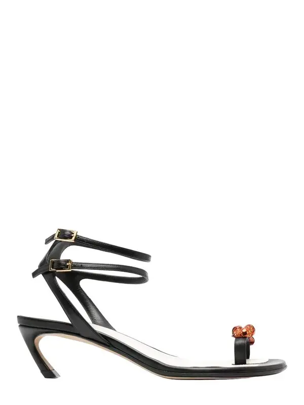 LANVIN Calf Leather Knot Embellished Sandals - Black