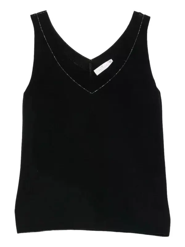 PANICALE Sleeveless V-neck Top With Bead Embellishment - Black