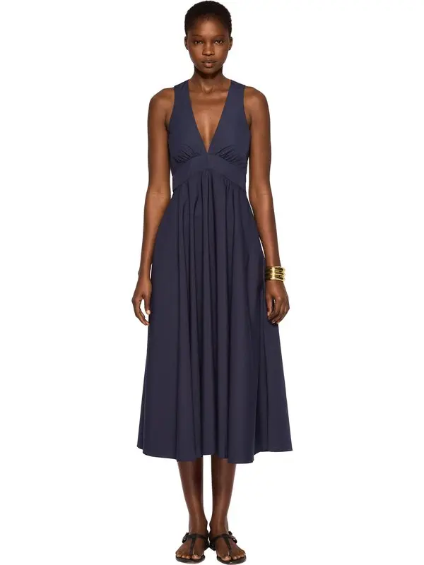 Serena Bute Cotton V-neck Midi Dress - Navy