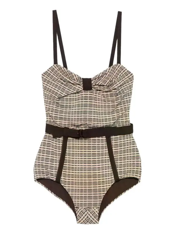 Antonio Marras Belted Sweetheart Neck Sleeveless Printed Top - Neutrals