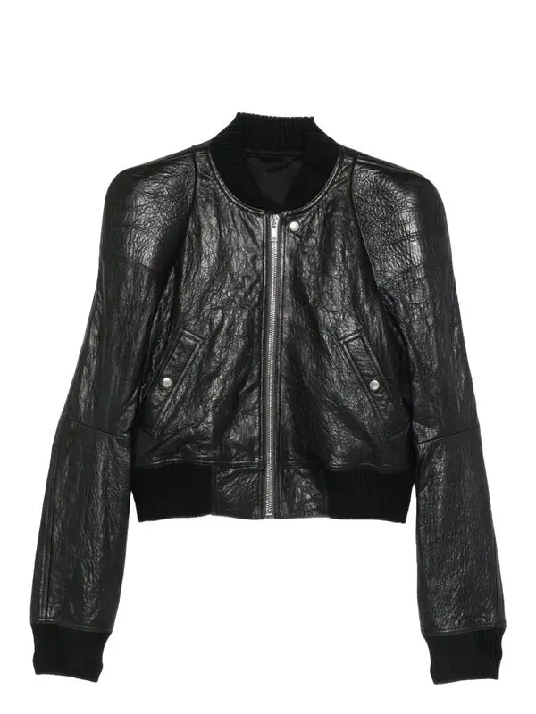 Rick Owens Structured Shoulder Leather Bomber Jacket - Black
