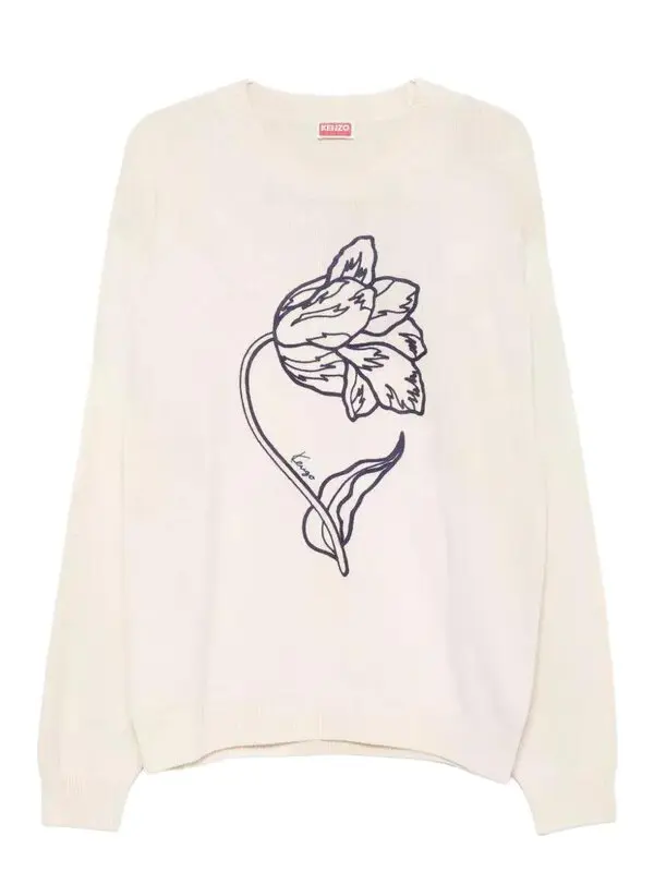 Kenzo Floral Embroidered Crew Neck Sweater - Neutrals