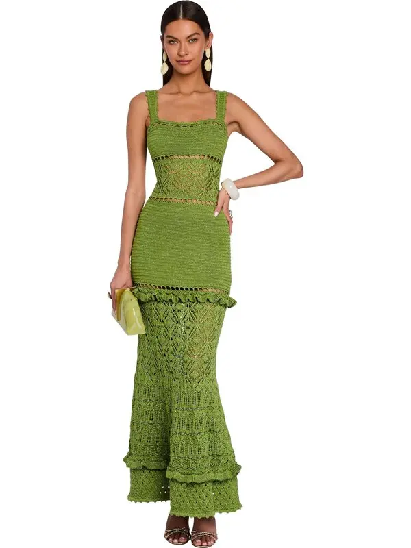 Retrofete Winona Crochet Maxi Dress - Metallic Kiwi