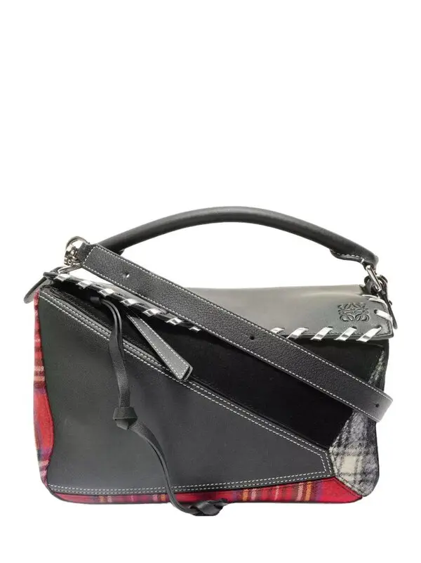 Loewe Puzzle Anagram Check Shoulder Bag - Black
