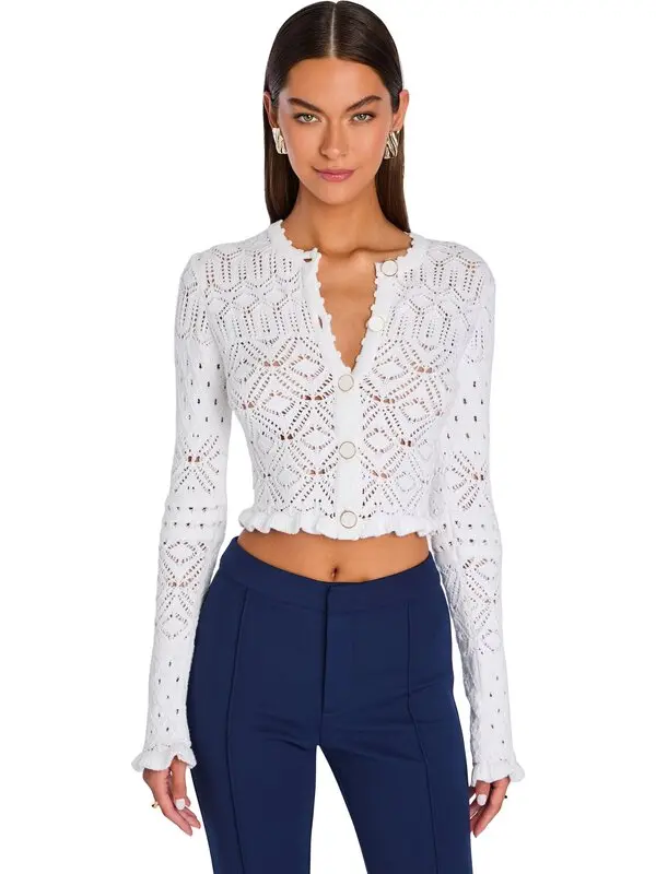 Retrofete Giuliana Crochet Cardigan With Scalloped Hem - White