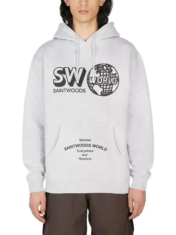 SAINTWOODS Graphic-print Hooded Hoodie - Grey