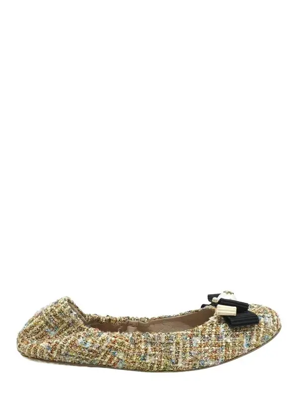 Casadei Tweed Bow Detail Ballet Flats - Gold