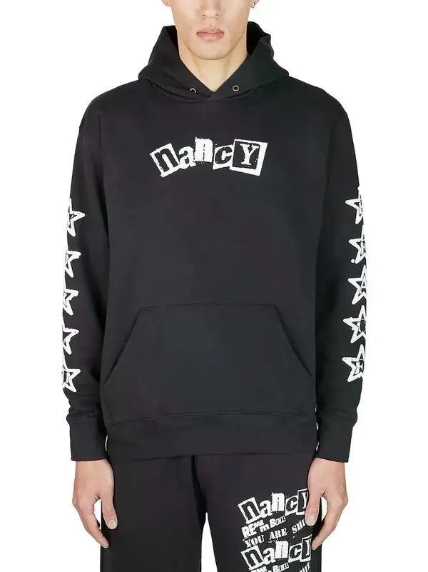 NANCY Logo Print Hoodie - Black