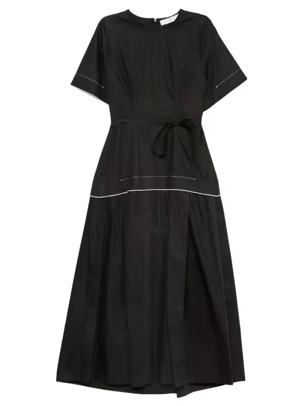 TELA Belted Midi Dress With Contrast Stitching - Black