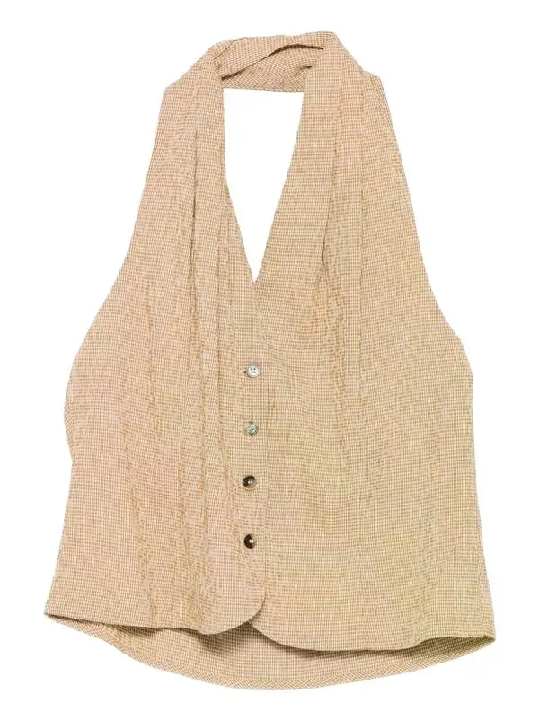 TELA Gingham Halterneck Top - Neutrals