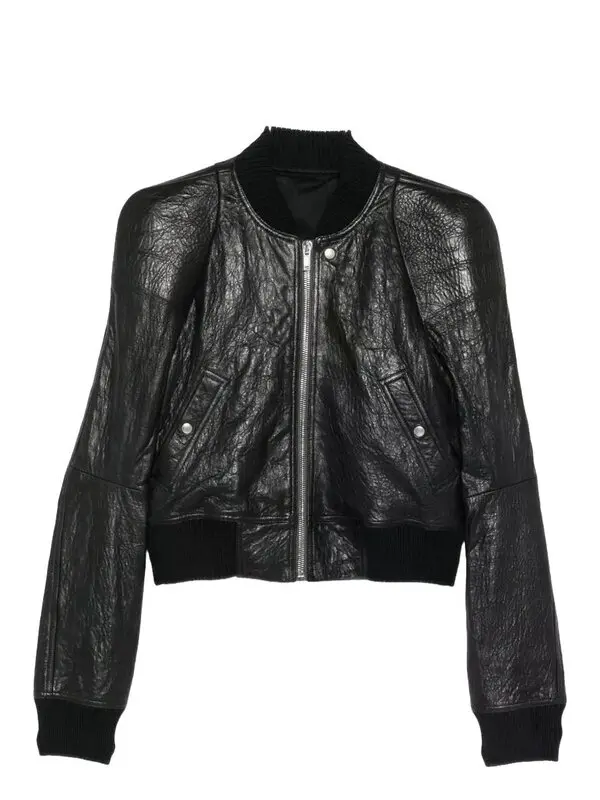 Rick Owens Structured Shoulder Leather Bomber Jacket - Black