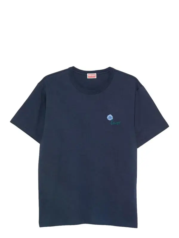 Kenzo Flower-embroidered Logo-print T-shirt - Blue