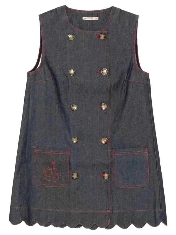 STELLA NOVA Scalloped Hem Double-breasted Mini Dress - Blue