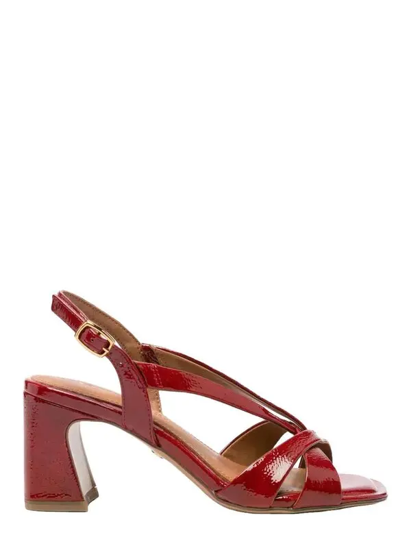 TAMARIS Crinkled-patent Crossover-strap Sandals - Red