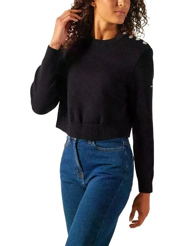 Saint James Cancale Cropped Sweater With Button Embellishments - Blue