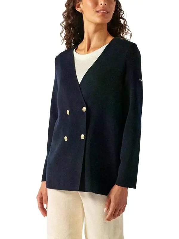 Saint James Navy Double-breasted Cardigan - Blue