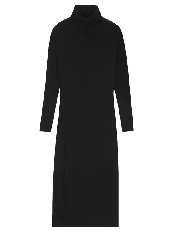 Saint Laurent Cashmere Maxi Dress With Roll Neck And Side Slit - Black