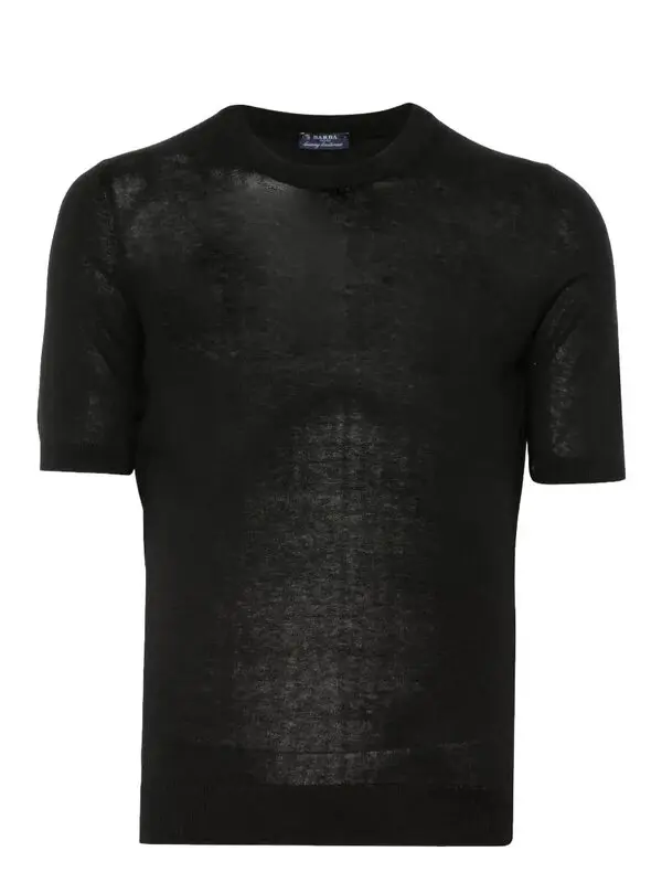 BARBA NAPOLI Short Sleeve Crew Neck Fine Knit Sweater - Black