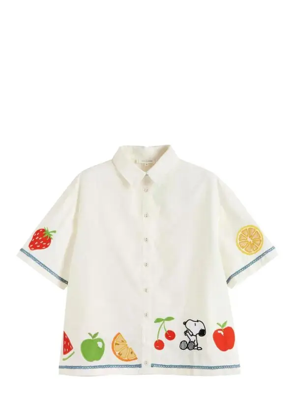 Chinti & Parker Snoopy Fruit Embroidered Cotton Shirt - White