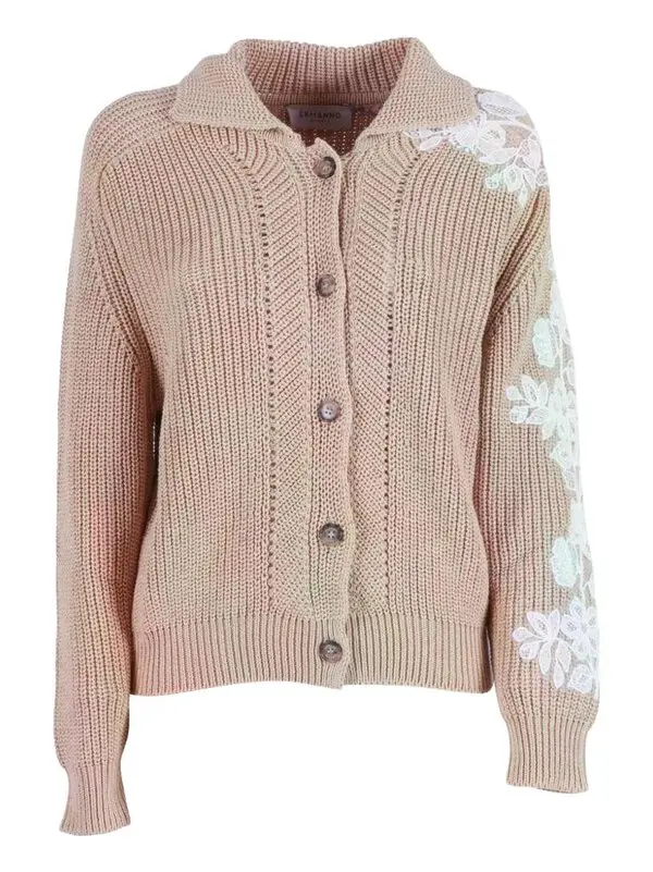 Ermanno Scervino Lace-patch Chunky-knit Cardigan - Neutrals