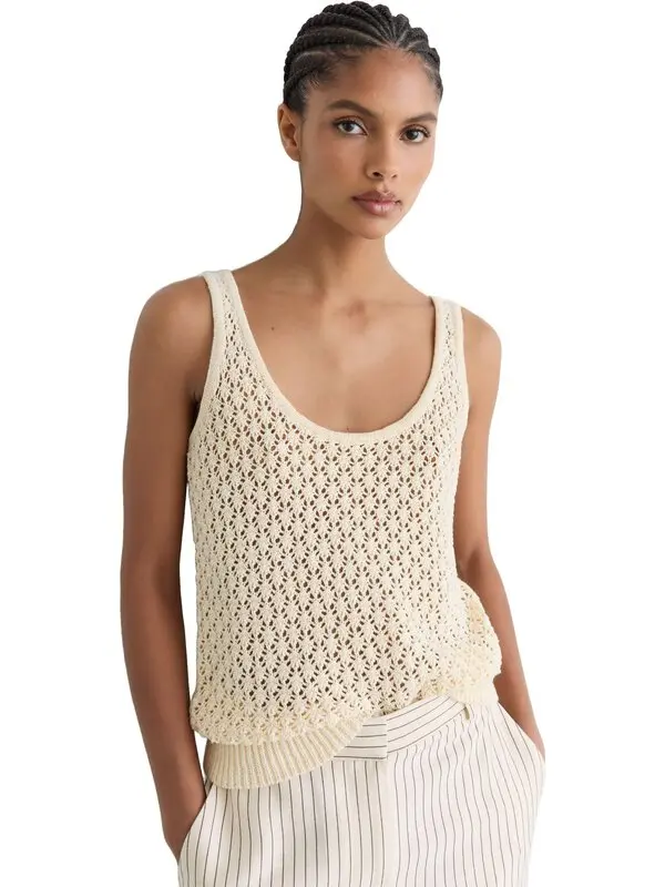 REISS Colette Open-stitch Linen Knitted Vest - Ivory