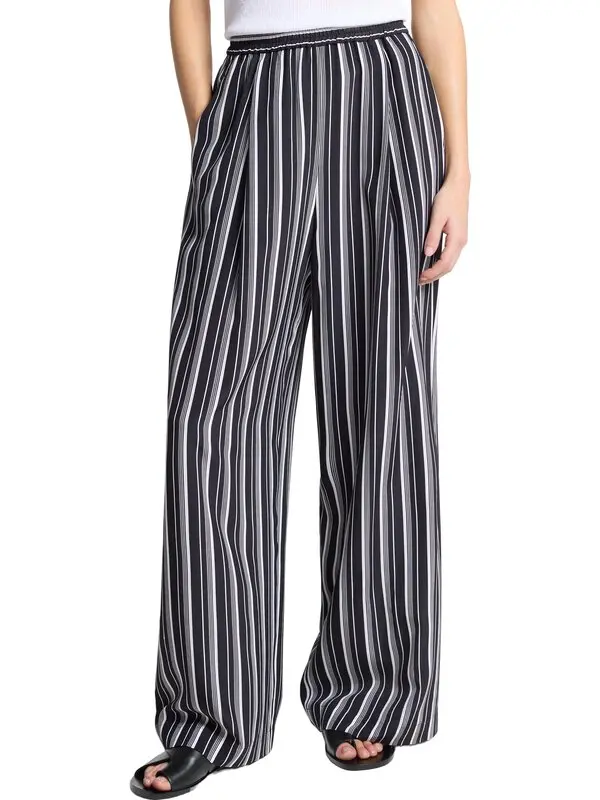 Michael Kors Striped Silk Crepe De Chine Pajama Pants - Black