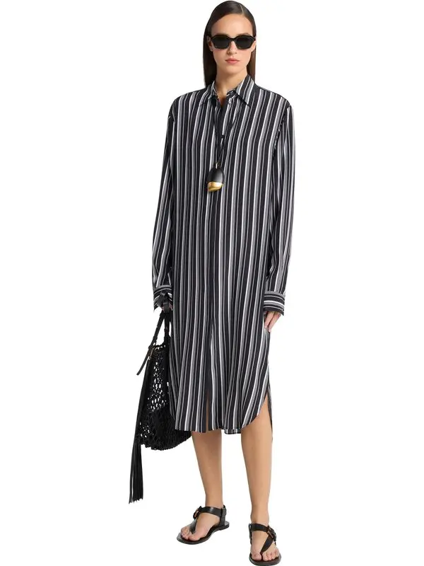 Michael Kors Striped Silk Crepe De Chine Shirtdress - Black
