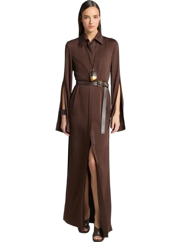 Michael Kors Techno Satin Slit-sleeve Shirtdress - Brown