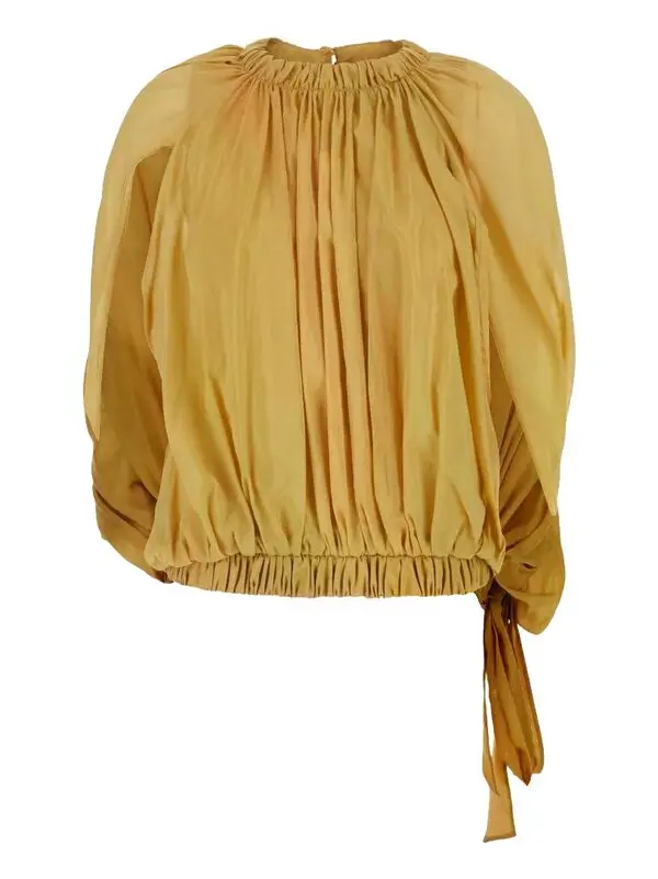 SEMICOUTURE Gathered Blouse With Side Tie - Yellow