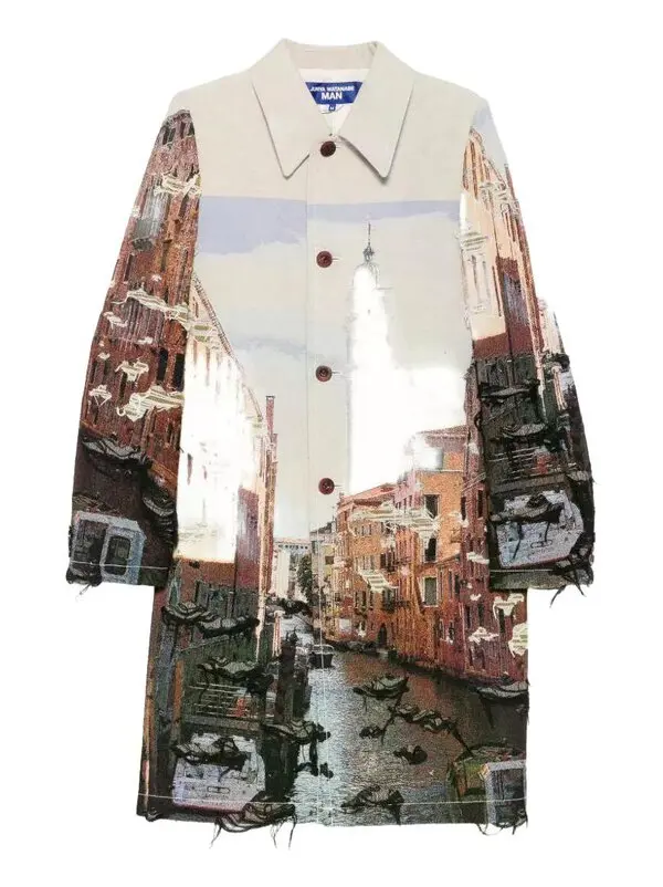 Junya Watanabe Tapestry Frayed Coat - Neutrals