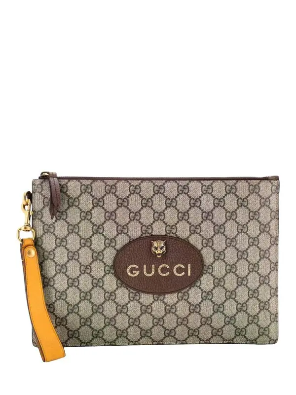 Gucci Gg Coated Canvas Wristlet Pouch - Brown