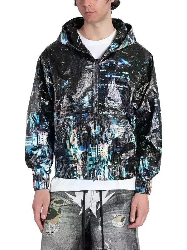 A BATHING APE All-over Print Zip-up Hooded Jacket - Black