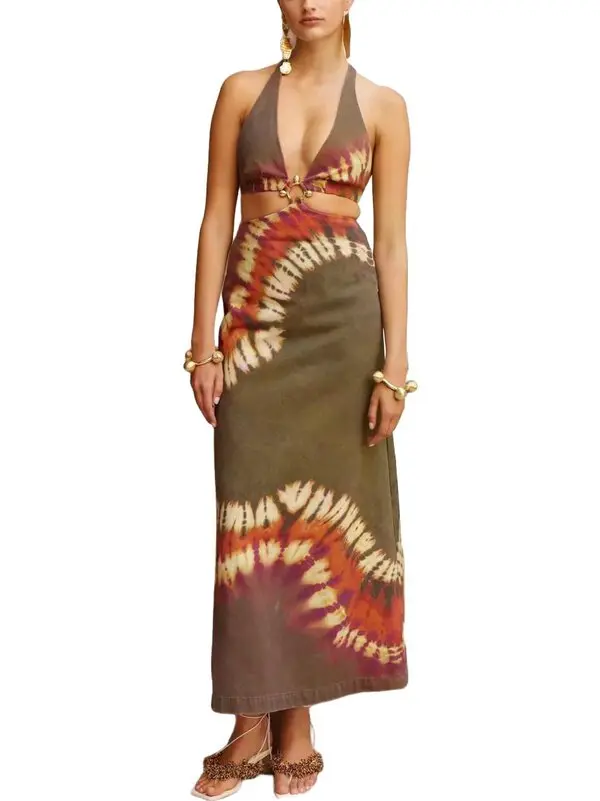 ALEMAIS Tie-dye Cut-out Midi Dress - Green