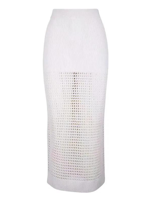 TWP Open-knit Midi Skirt With Ribbed Waistband - White