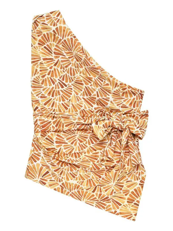 Malìparmi One-shoulder Shell Print Top With Waist Tie - Yellow
