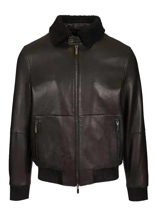 AL DUCA D’AOSTA 1902 Leather Bomber Jacket With Shearling Collar - Brown