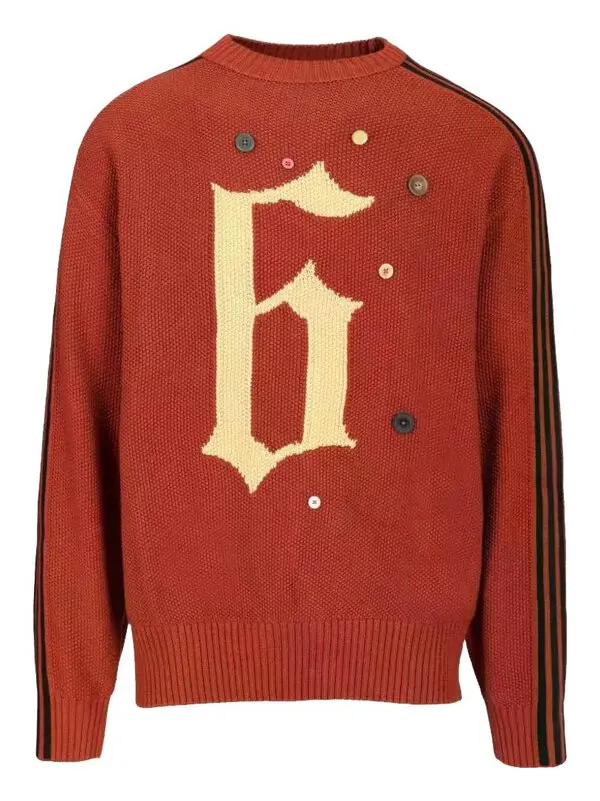 SONG FOR THE MUTE X Adidas Button-embellished Intarsia-knit Sweater - Orange