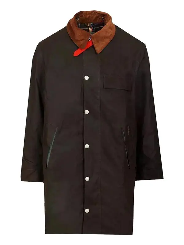 Barbour X Paul Smith Corduroy-collar Waxed-cotton Coat - Brown