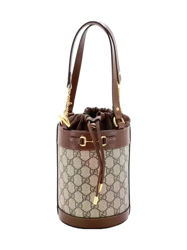 Gucci Horsebit 1955 Gg Coated Canvas With Leather Small Bucket Bag - Brown