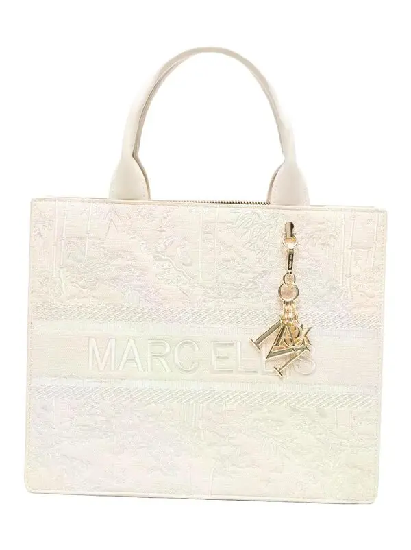 MARC ELLIS Logo Embroidered Jacquard Shoulder Bag - Neutrals