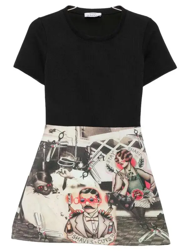 The Artistylist Graphic Print Crewneck Mini Dress - Neutrals