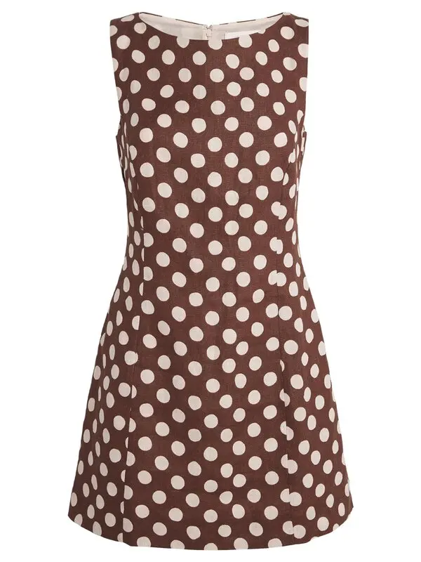 Faithfull The Brand Linen Polka Dot Mini Dress - Brown