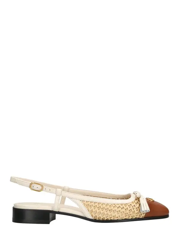 Valentino Garavani Raffia Slingback Flats With Vlogo Detail - White