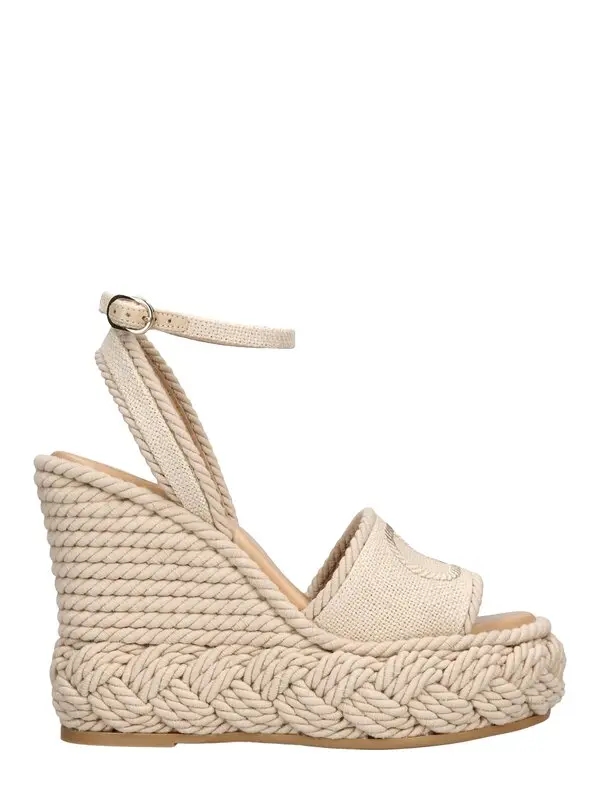 Valentino Garavani Canvas Torchon Espadrille Wedge Sandals 130 - Beige