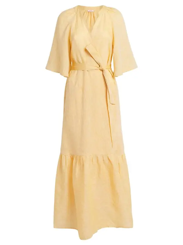 ERES Linen Audacieuse Wrap Midi Dress - Yellow