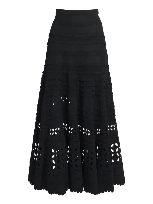 Ulla Johnson Annisa Eyelet Knit Midi Skirt - Black
