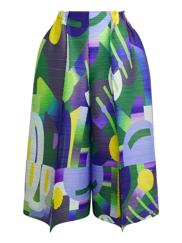 Issey Miyake Printed Pleated Wide-leg Trousers - Purple