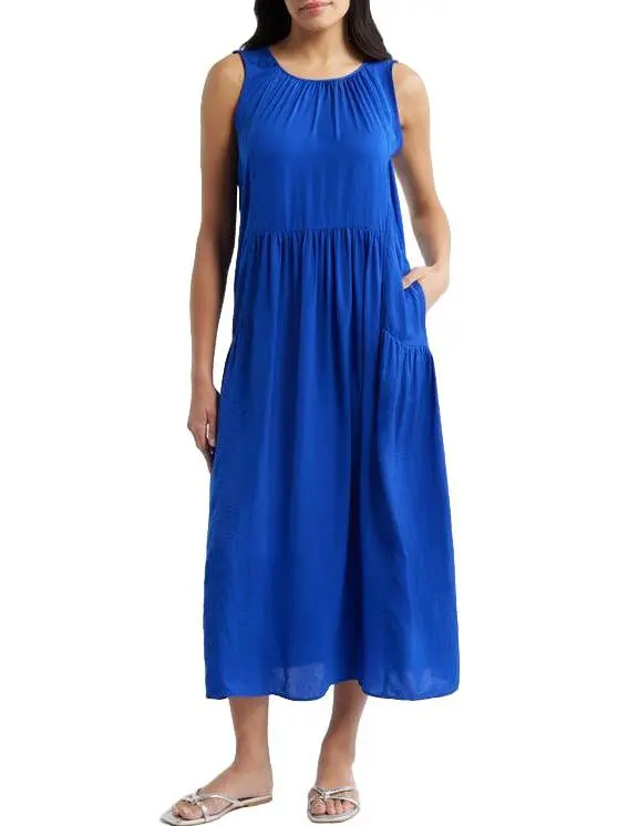 CITY BLUES Sleeveless Maxi Dress With Gathered Neckline And Ruffled Skirt - Cobalt