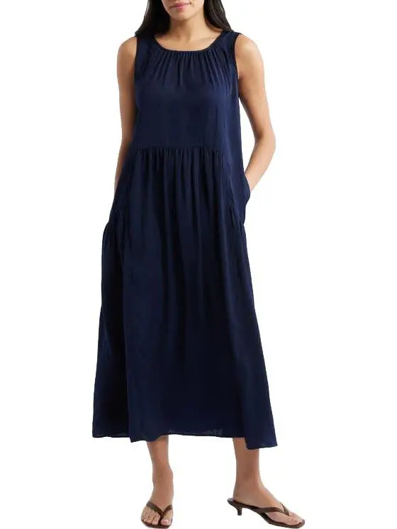 CITY BLUES Sleeveless Maxi Dress With Gathered Neckline And Ruffled Skirt - Navy