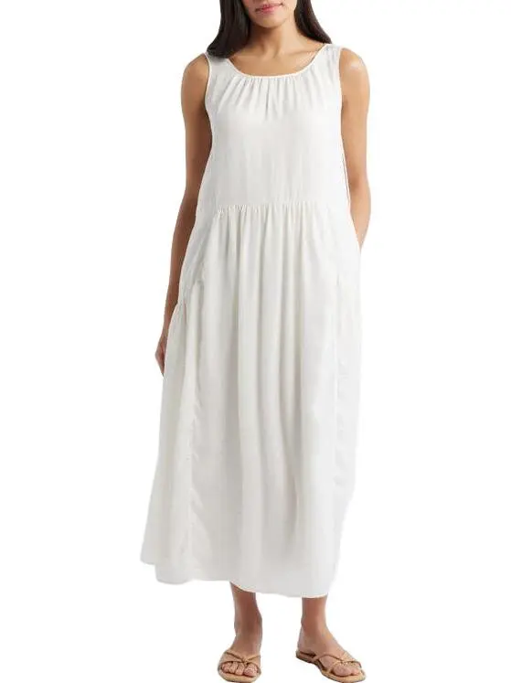 CITY BLUES Sleeveless Maxi Dress With Gathered Neckline And Ruffled Skirt - White